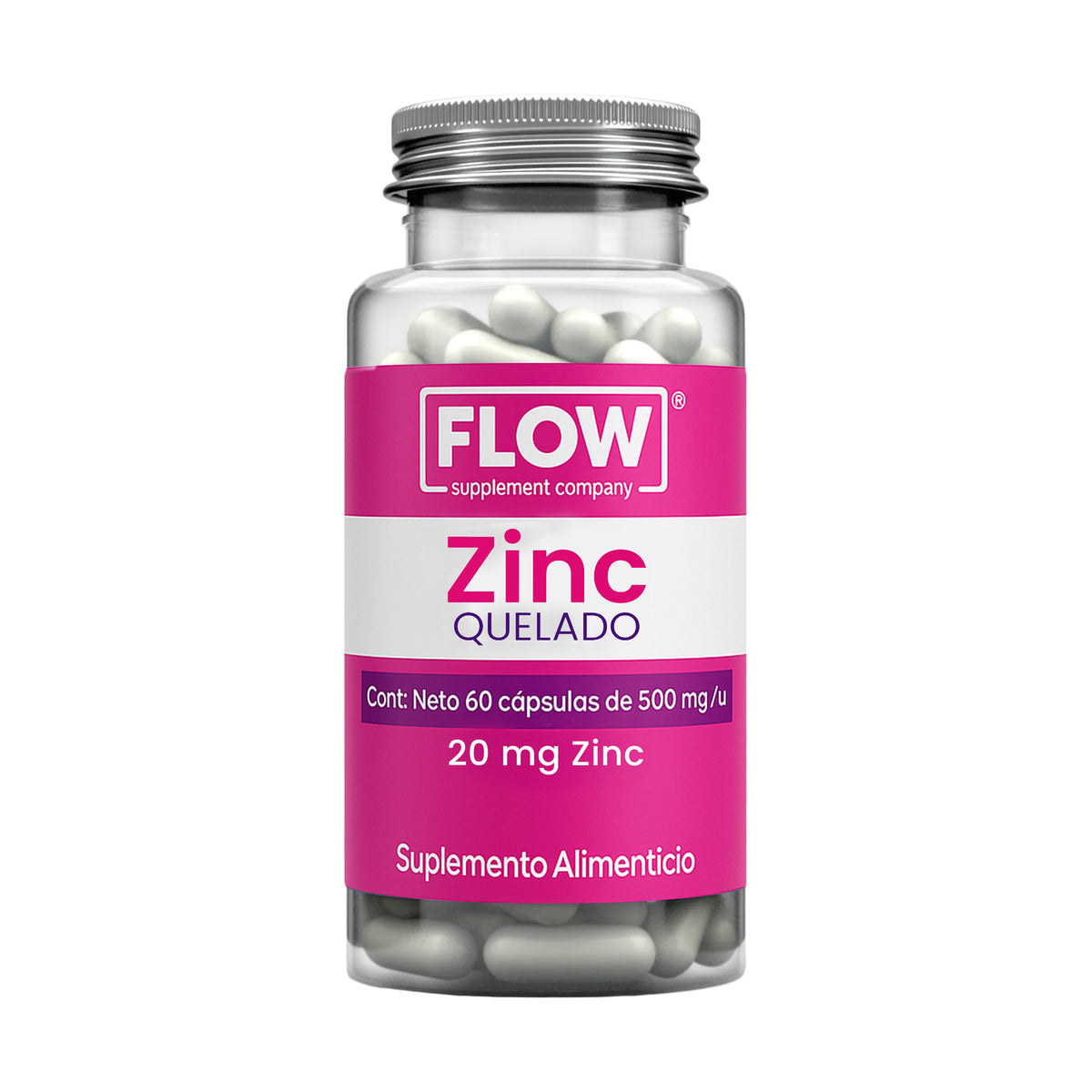 Zinc Quelado 20 mg / 60 cápsulas de 500 mg c/u – Flow Supplements Company
